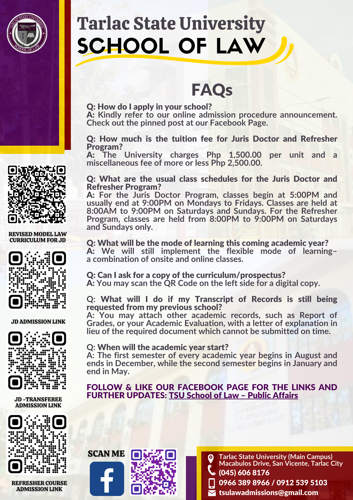 SCHOOL OF LAW ADMISSION FOR A.Y. 2023-2024 - Tarlac State University